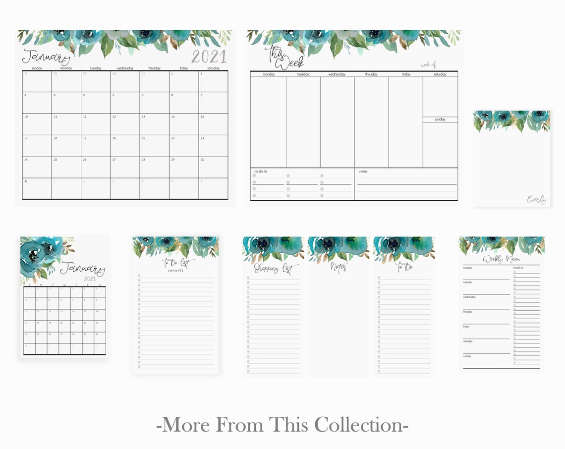 Weekly Planner Pad Blue Floral Weekly Desktop Planner Day - Etsy