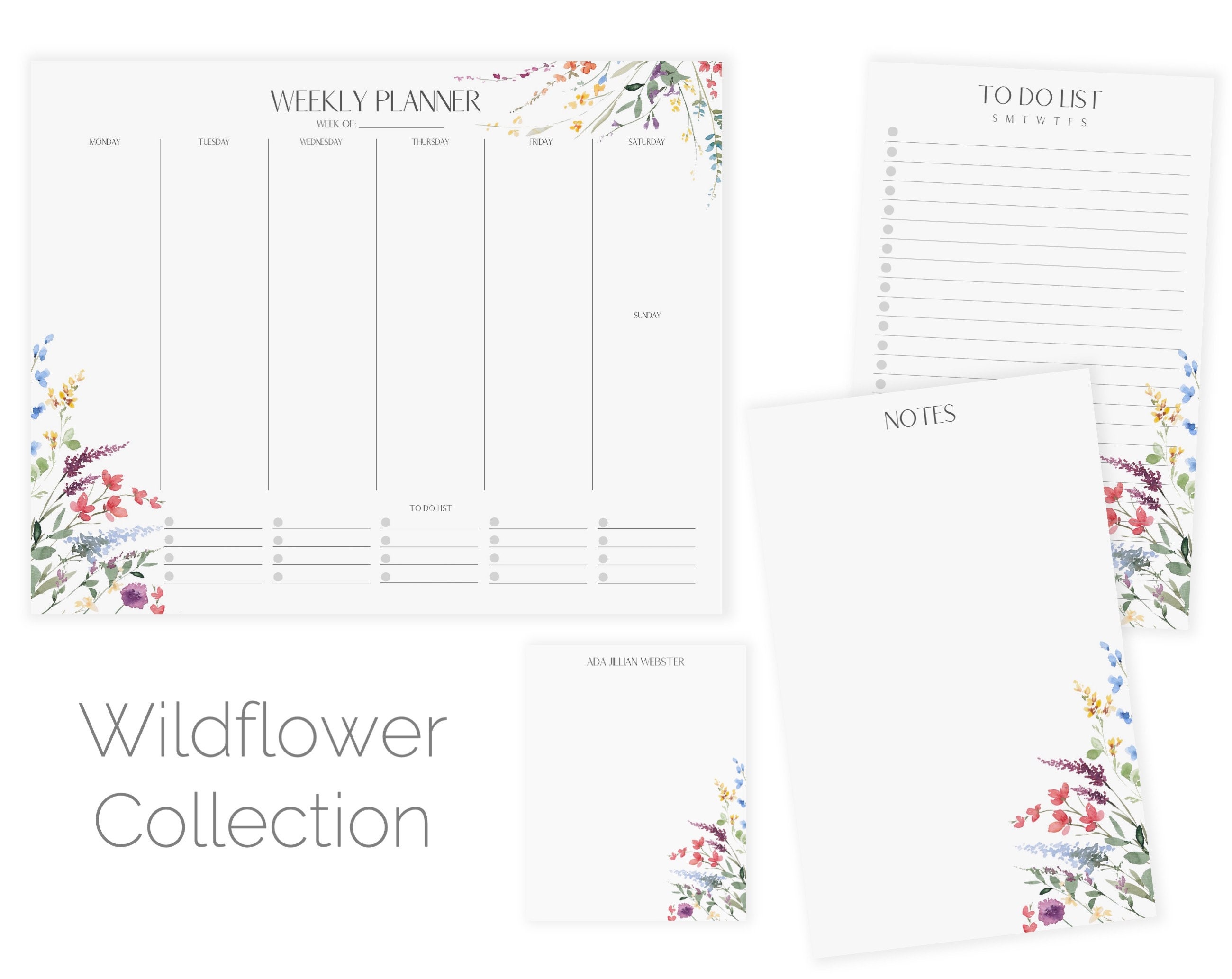 Wildflower Weekly Planner Notepad 8x10 Floral Notepad - Etsy