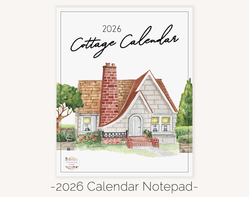 2026 Cottage Calendar Notepad, Cottage Core Calendar, Watercolor Houses ...