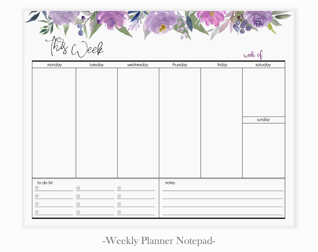 Purple Peony Weekly Planner Pad: Floral Desktop Notepad - Etsy