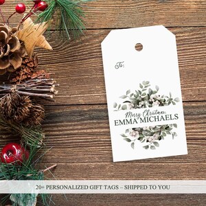 PRINTED Personalized Christmas Gift Tags | Set of 20 Eucalyptus Wreath ...
