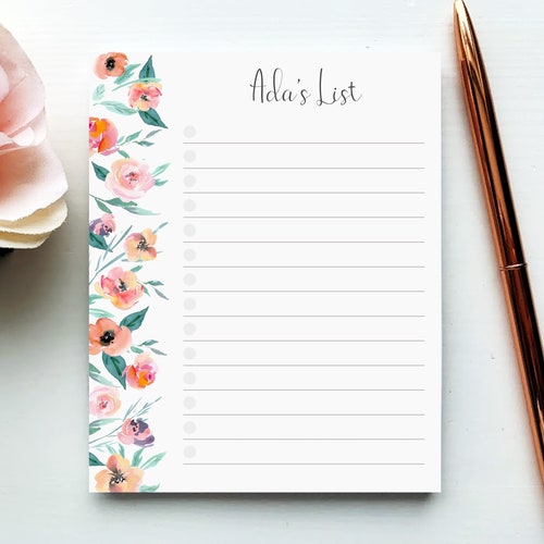 Personalized to Do List Pink Floral Notepad Custom Planner - Etsy