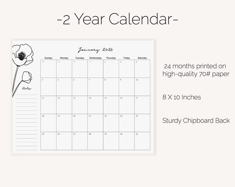 Summer Poppy Calendar Notepad, Magnetic Calendar for Fridge, 2026 Desk ...
