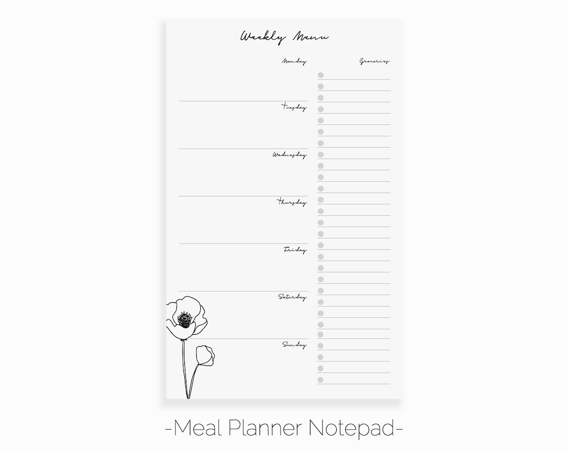 Summer Poppy Meal Planner Notepad Magnetic Weekly Meal - Etsy