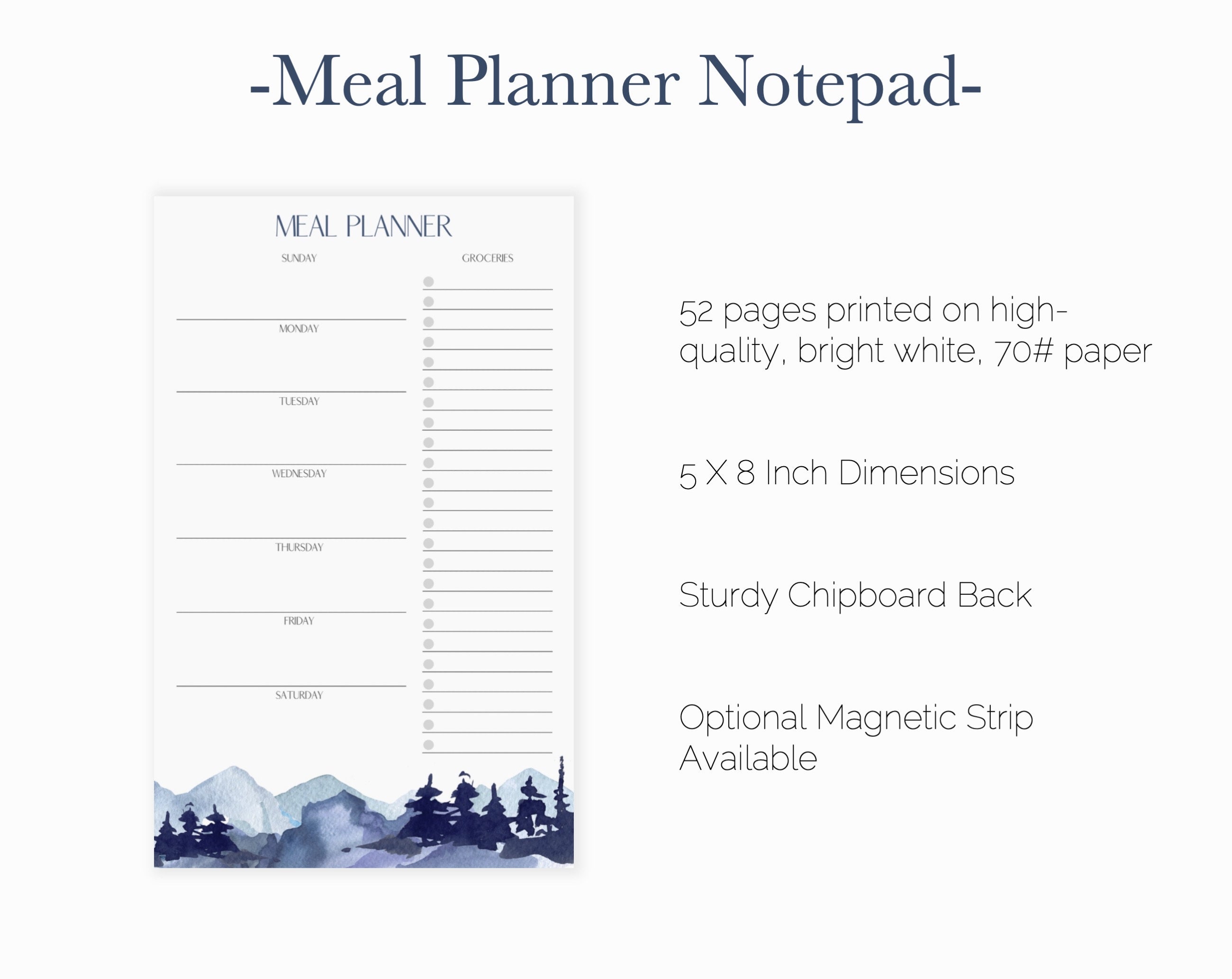 Watercolor Mountain Weekly Meal Planner Notepad Menu Planner | Etsy