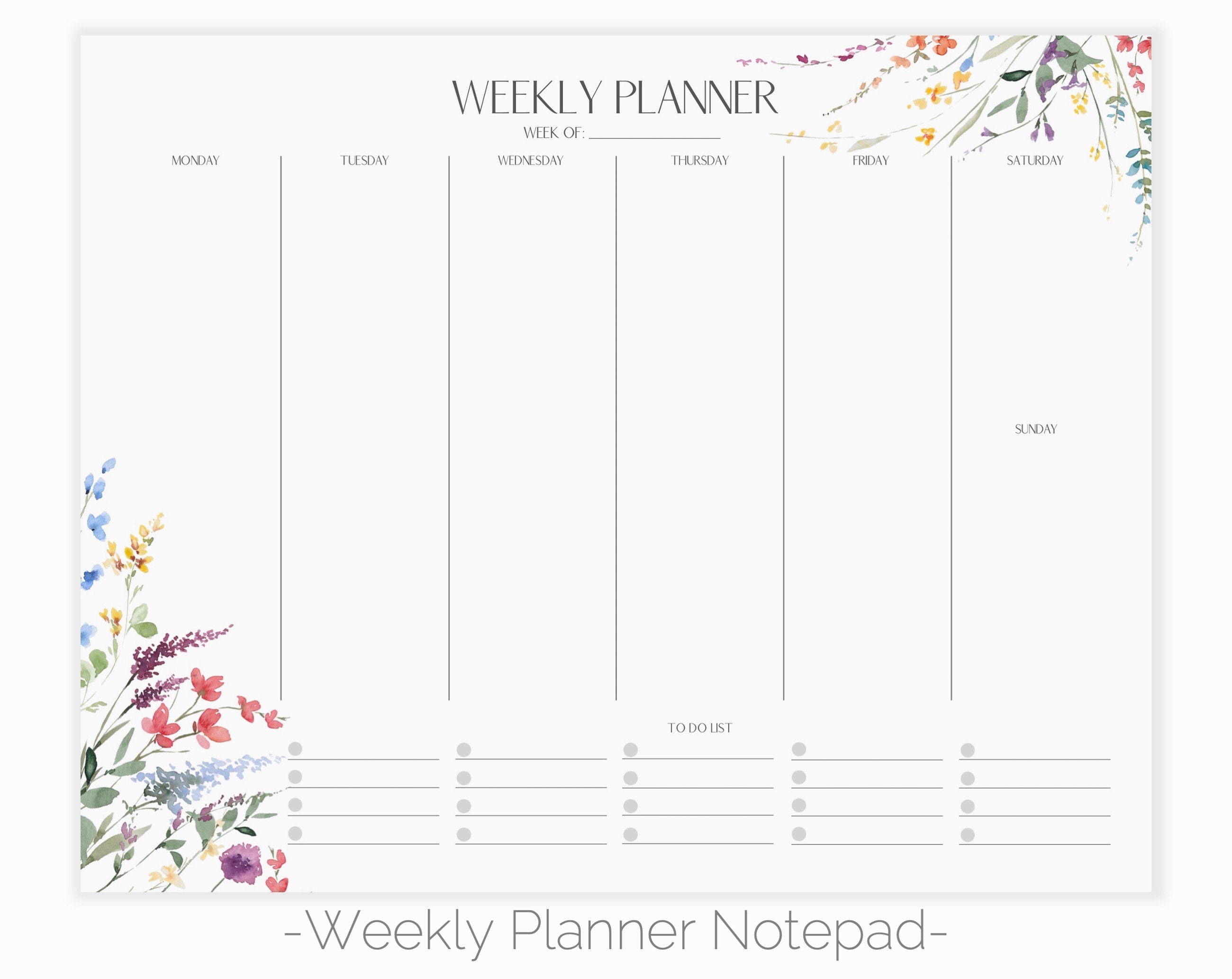 Wildflower Weekly Planner Notepad | 8x10 Floral Notepad Planner Family ...
