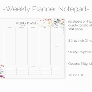 Wildflower Weekly Planner Notepad | 8x10 Floral Notepad Planner Family ...