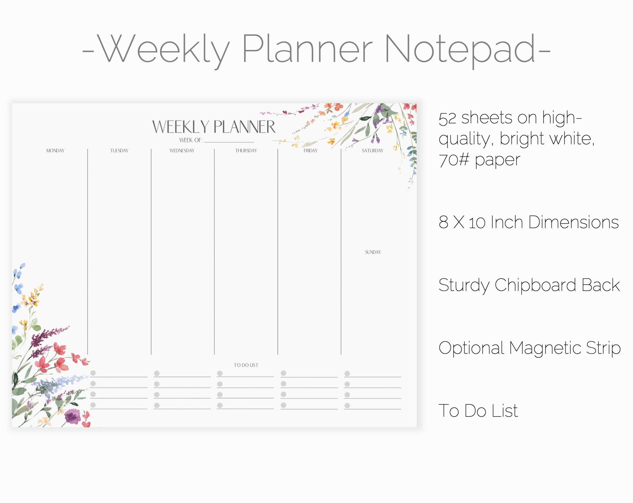 Wildflower Weekly Planner Notepad 8x10 Floral Notepad - Etsy
