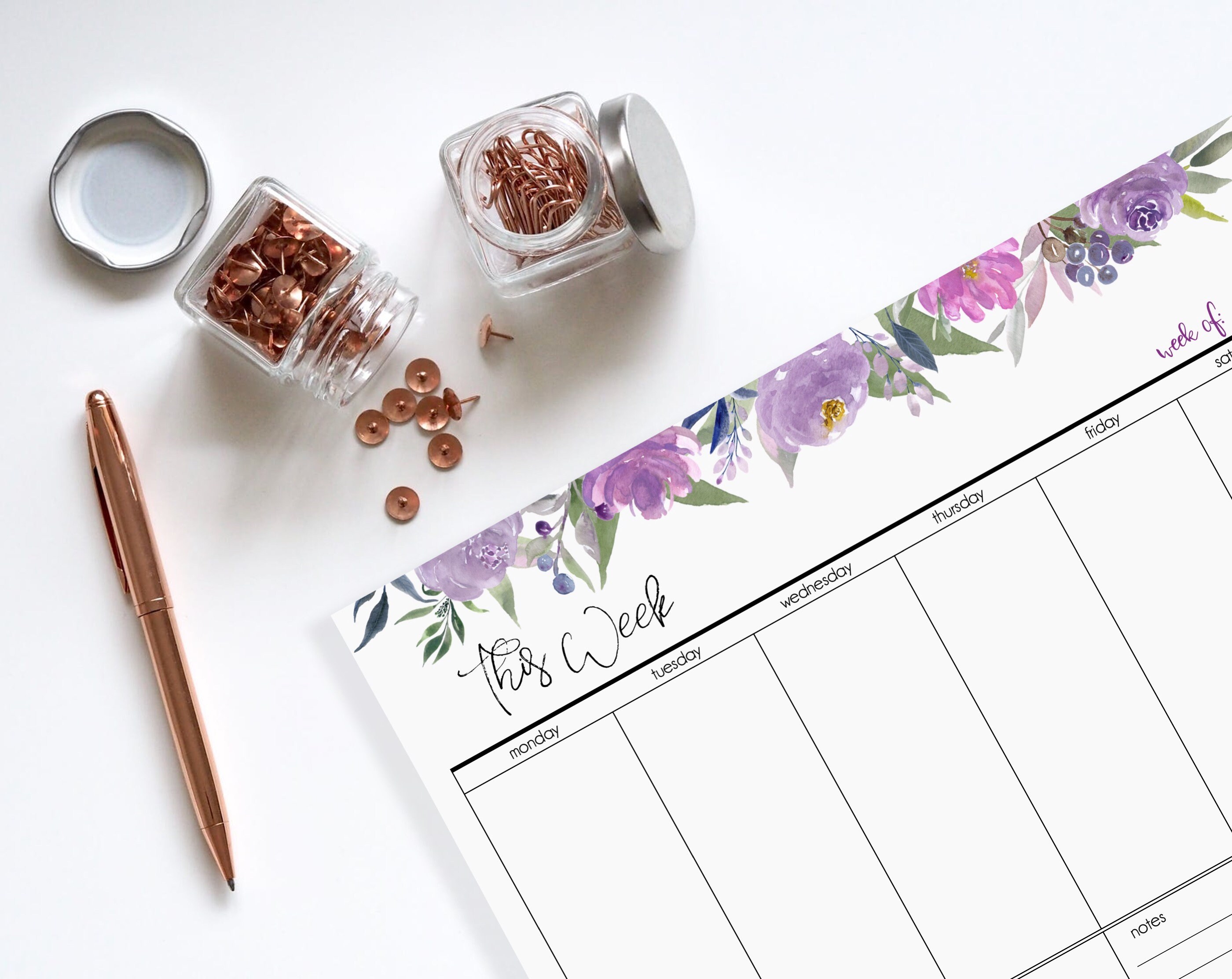 Purple Peony Weekly Planner Pad: Floral Desktop Notepad - Etsy