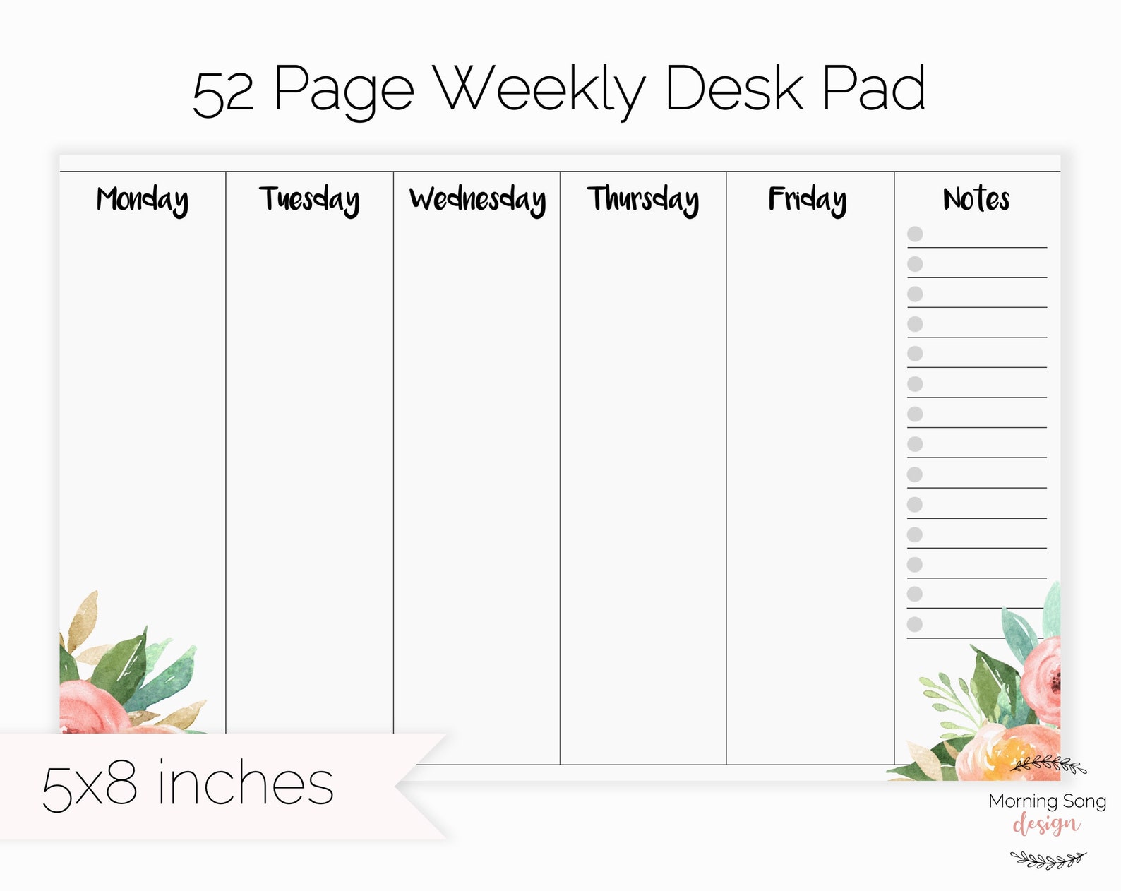 Floral Weekly Planner Pad Small Weekly Desk Pad Calendar 5 | Etsy
