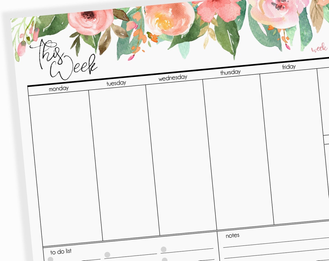 Floral Weekly Planner Pad 2020 Weekly Planner Pink Weekly - Etsy