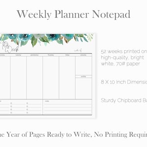 Weekly Planner Pad | Blue Floral Weekly Desktop Planner | Day Schedule ...