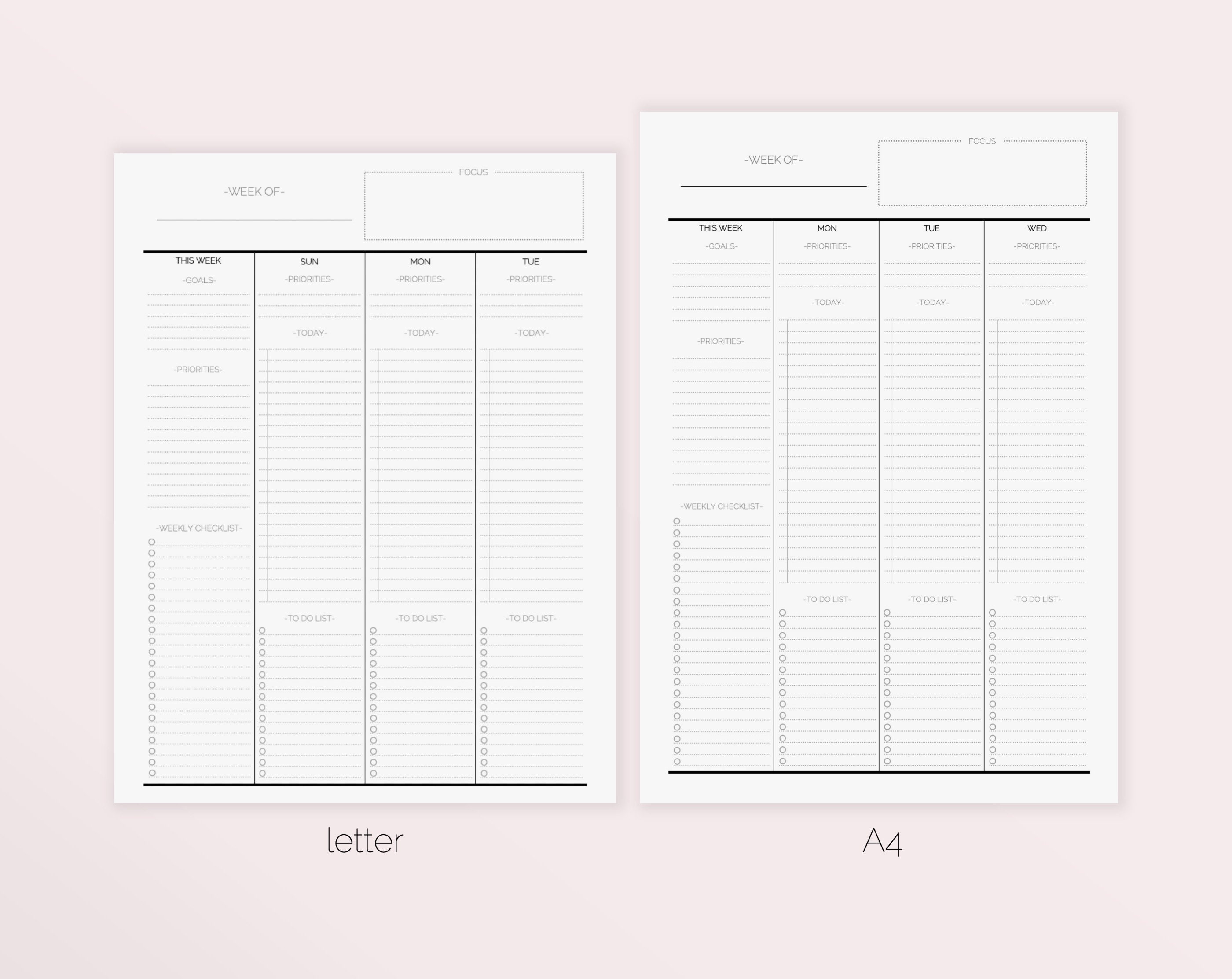 Weekly Planner PRINTABLE Sunday Start Weekly Planner - Etsy Canada