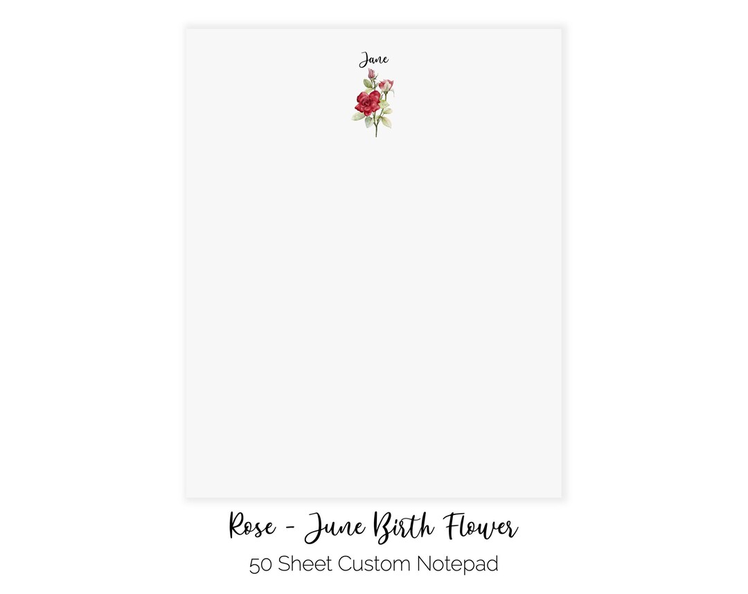 Rose Notepad June Birth Month Flower | June Birthday Gift for Her ...