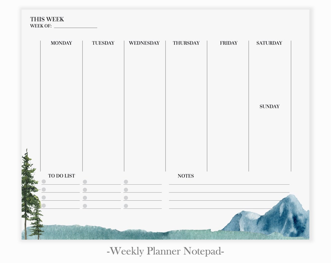 Mountain Weekly Planner Notepad | Notepad Planner | Family Organizer ...