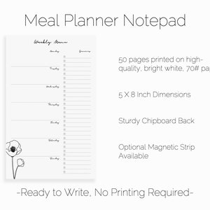 Summer Poppy Meal Planner Notepad | Magnetic Weekly Meal Planner ...