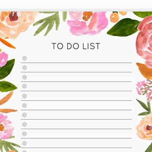 Pink Floral Daily to Do List Notepad | Pink Flowers Desk Planner With ...