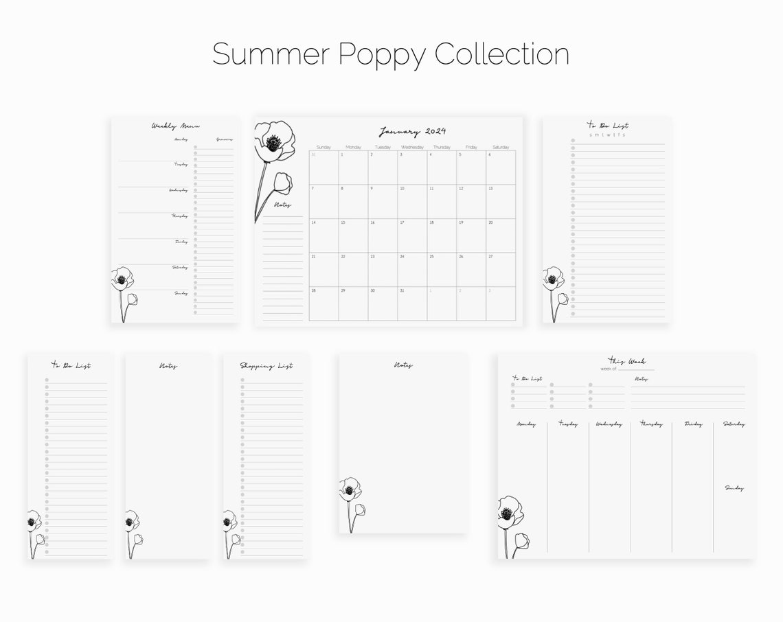 Summer Poppy Calendar Notepad, Magnetic Calendar for Fridge, 2026 Desk ...