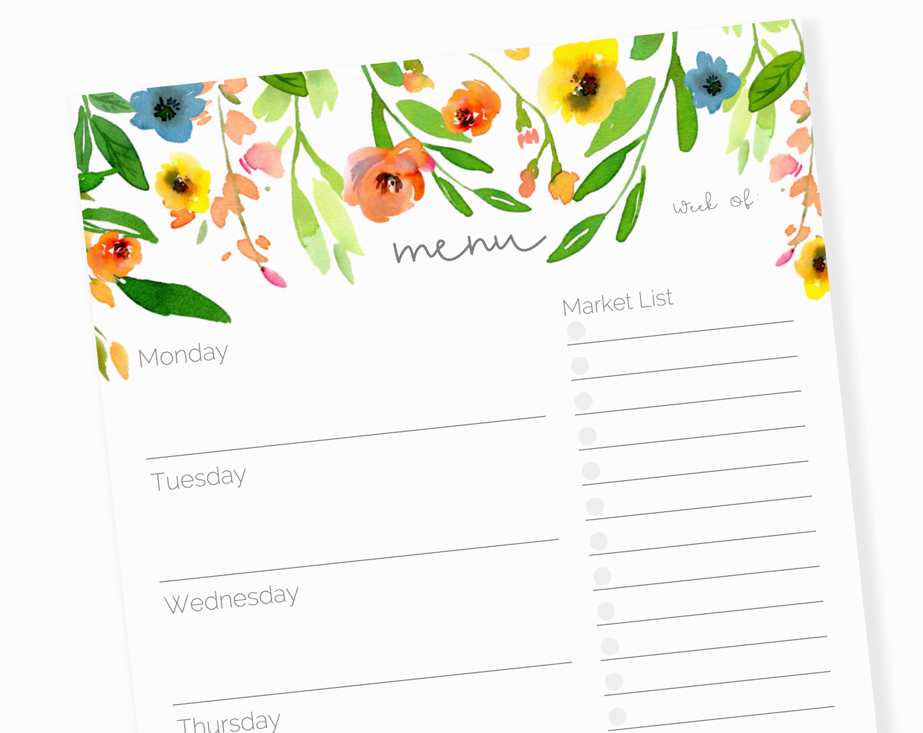 Weekly Meal Planner Notepad Floral Menu Planner Notepad With | Etsy