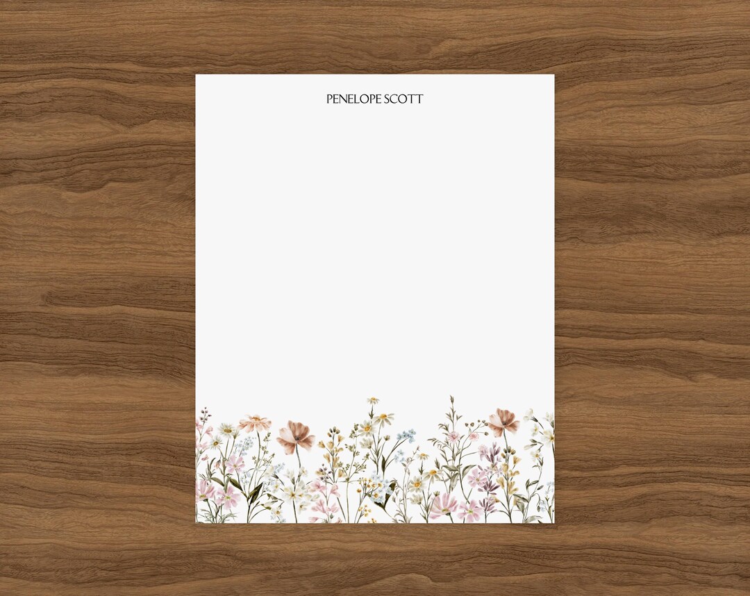 Floral Personalized Notepad | Custom Wildflower Garden Stationery ...