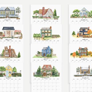 2025 Cottage Calendar Notepad, Cottage Core Calendar, Watercolor Houses ...