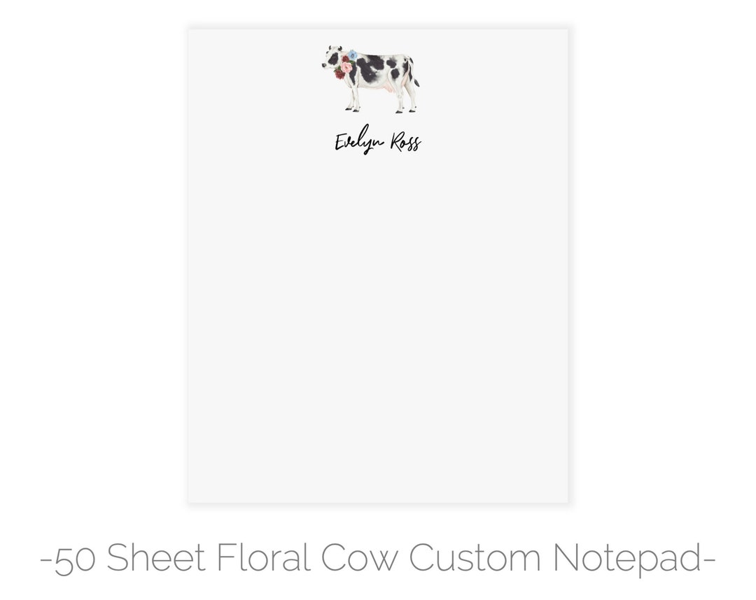 Personalized Cow Notepad | Floral Cow | Cute Farm Notepad | Custom ...
