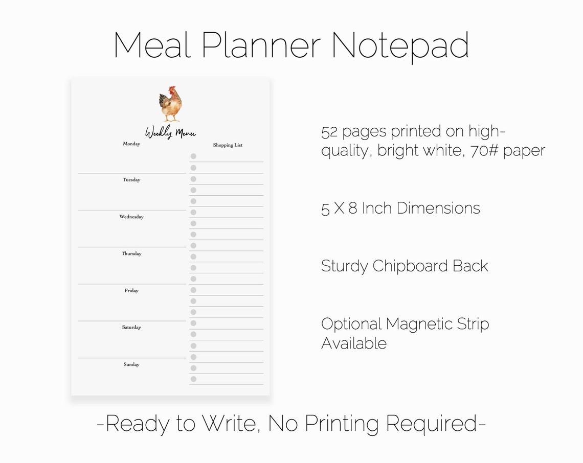 Magnetic Weekly Meal Planner Notepad Chickens Chicken - Etsy