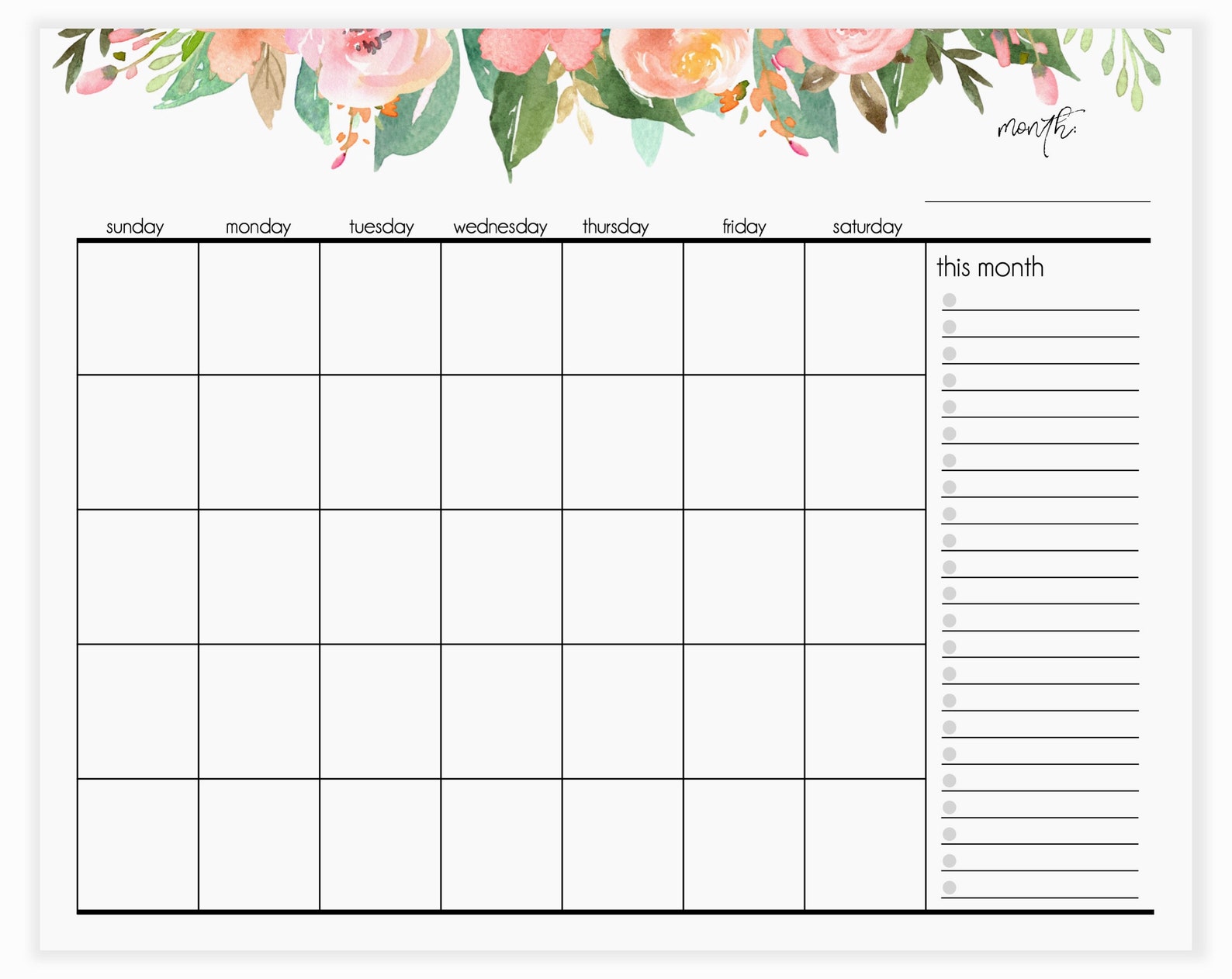 Bloc de notas de calendario sin fecha con lista de | Etsy