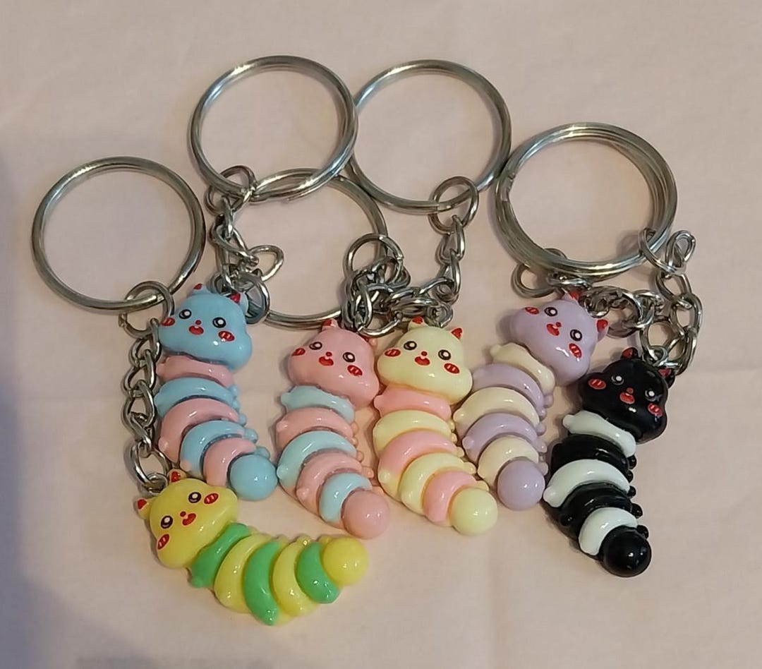 Assorted Cute Kawaii Resin Caterpillar Keyrings, Colourful Caterpillar ...