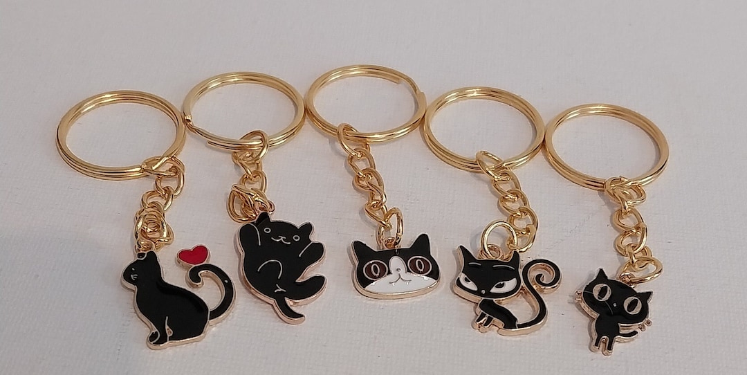 Assorted Cute Kawaii Enamel Black Cat Keyrings, Cat Keyring, Kitty Cat ...