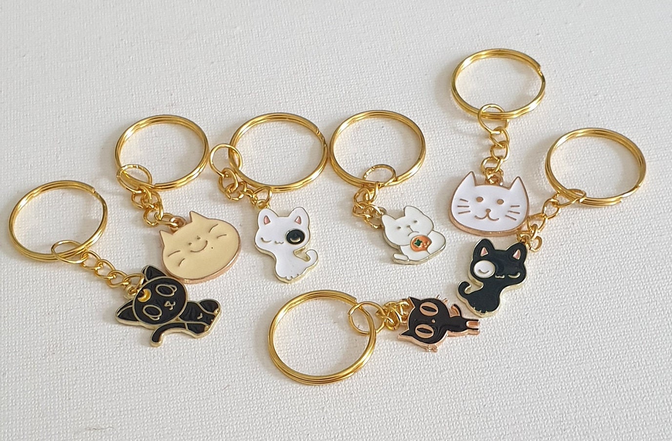 Assorted Cute Kawaii Enamel Cat Keyrings, Cat Keyring, Kitty Cat ...