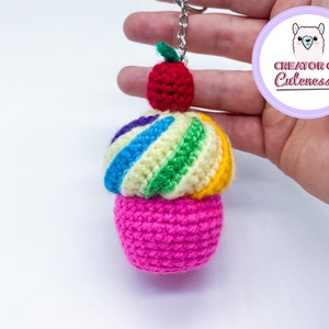 Crochet Cupcake Pattern: swirly Whirly Cupcake Keyring Cute Rainbow ...