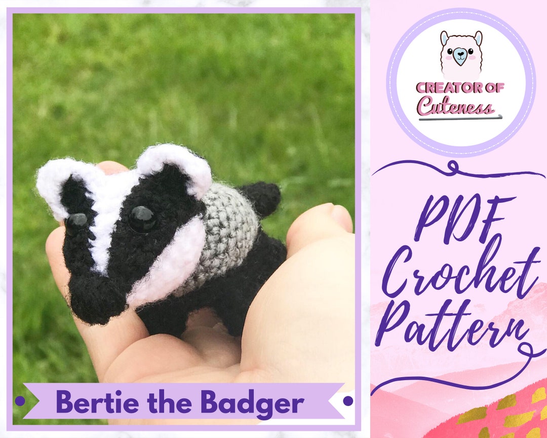 Crochet Badger Pattern: *bertie the Badger* Cute Woodland Animal ...
