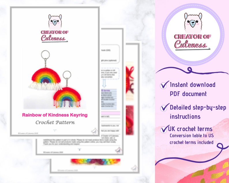 Crochet Rainbow Pattern: *rainbow of Kindness Keyring* Cute Rainbow ...