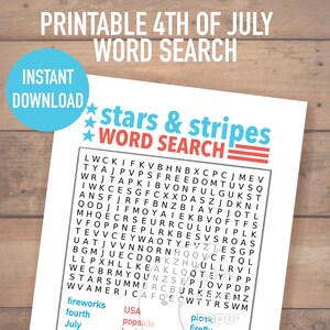 Stars and Stripes Printable Word Search, 4th of July Kids, Independence ...