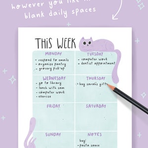 Printable Cat Weekly Planner, Kids Cats Schedule, Kitty Daily Checklist ...