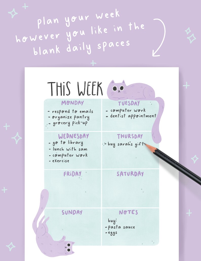 Printable Cat Weekly Planner, Kids Cats Schedule, Kitty Daily Checklist ...