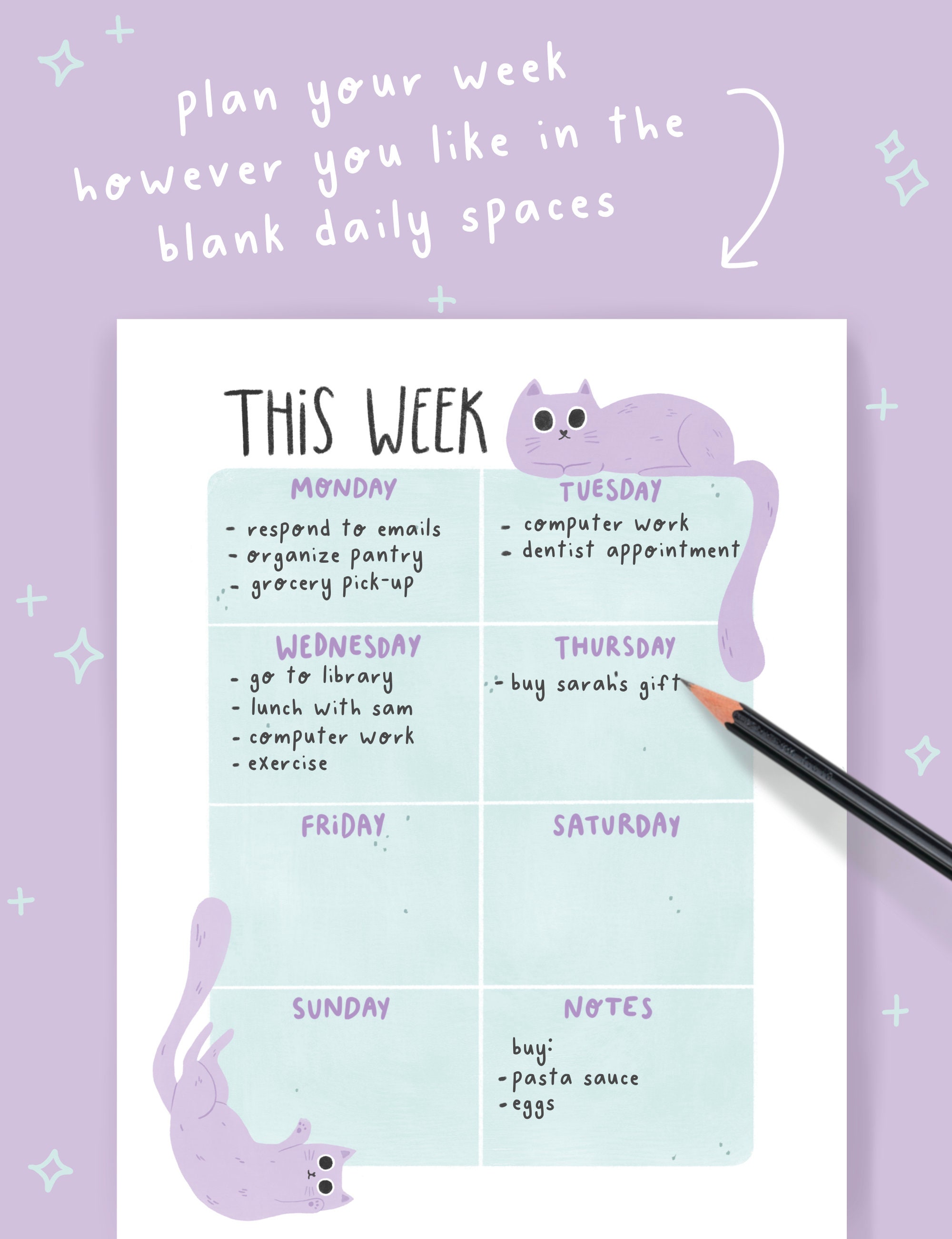 Printable Cat Weekly Planner, Kids Cats Schedule, Kitty Daily Checklist ...