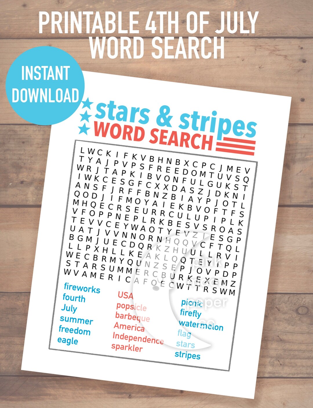 Stars and Stripes Printable Word Search, 4th of July Kids, Independence ...