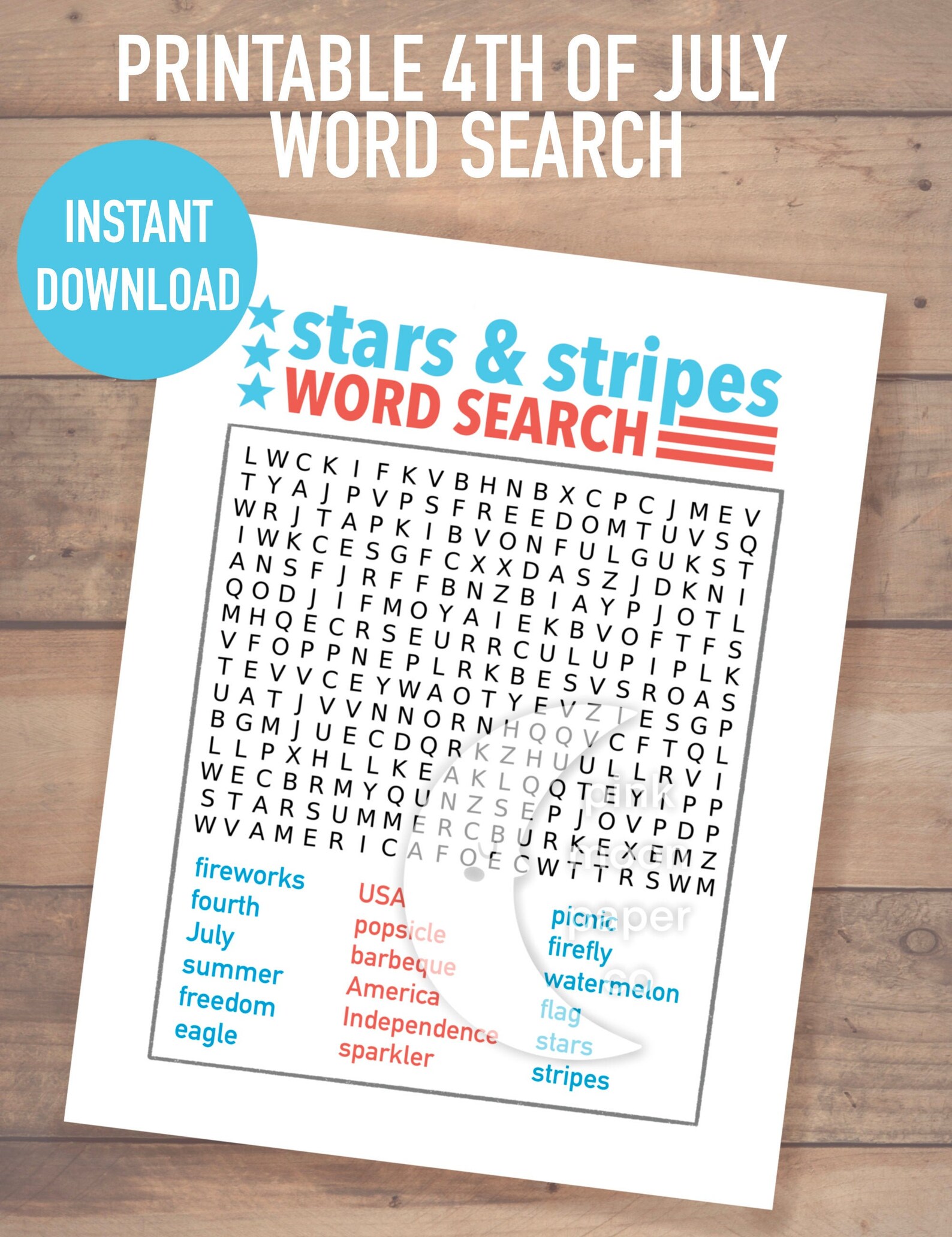 Stars and Stripes Printable Word Search, 4th of July Kids, Independence ...