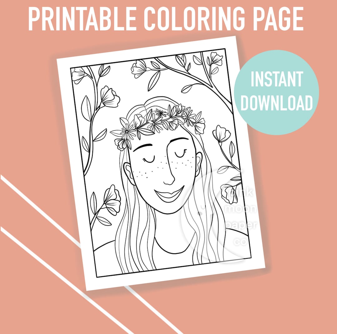 Flower Crown Printable Coloring Page, Kids Coloring Fun, Party Favors ...