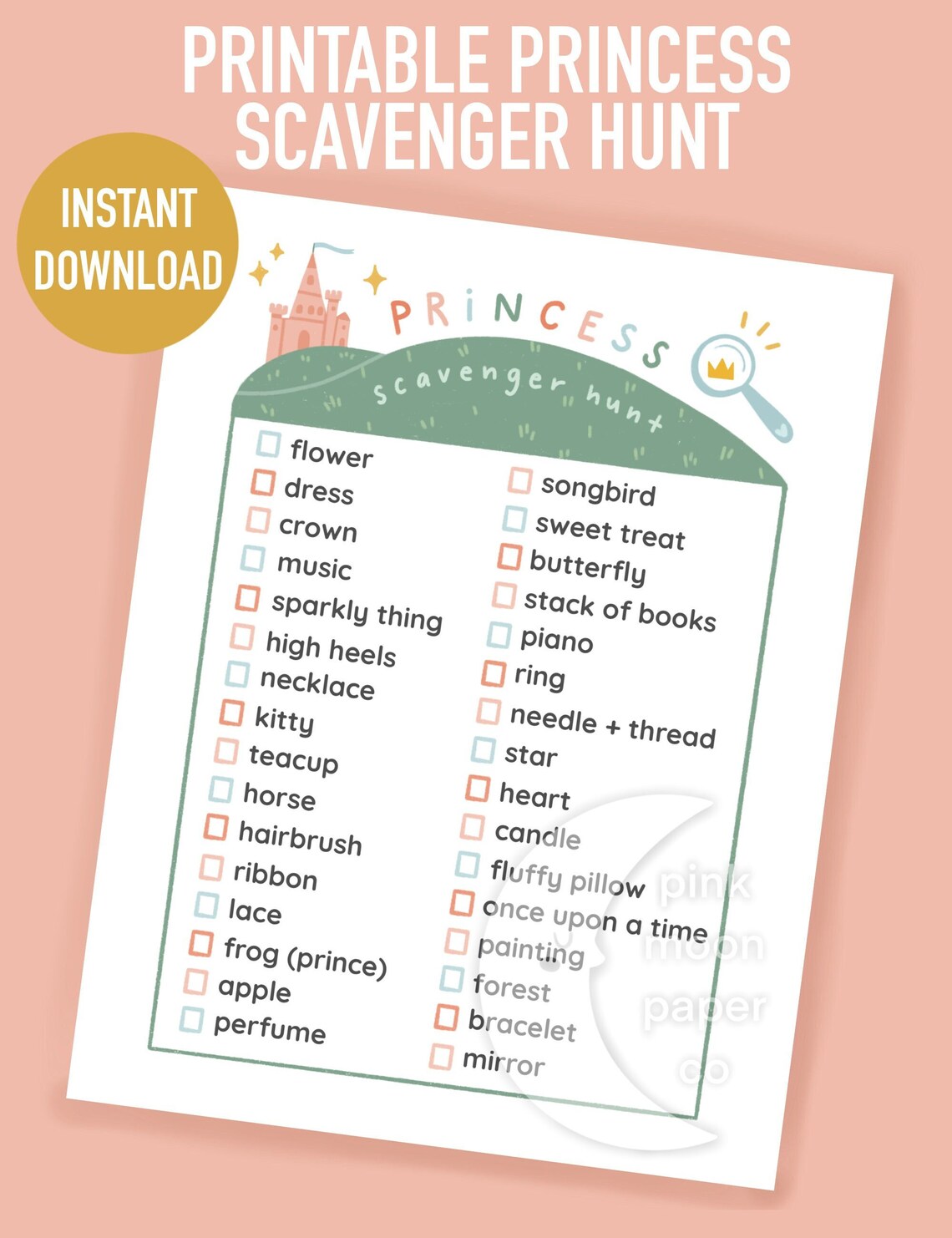 Printable Princess Scavenger Hunt for Kids, Princess Birthday Party ...