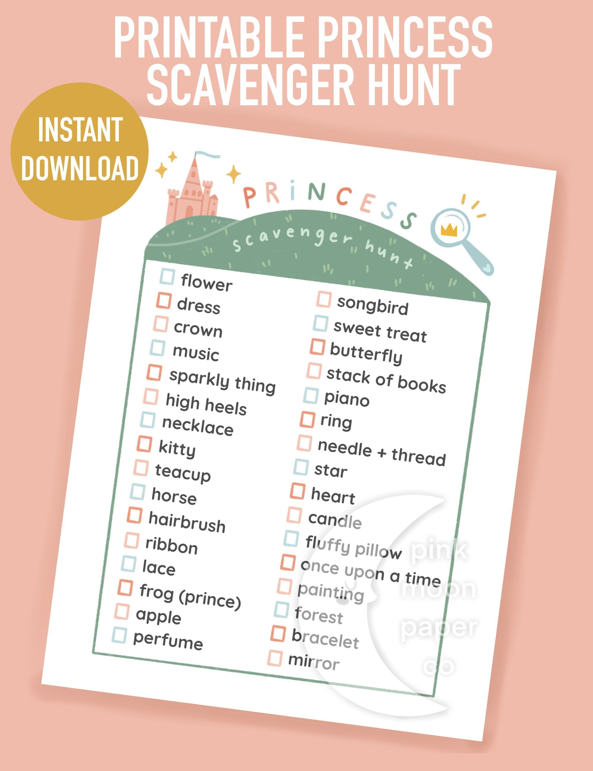 Printable Princess Scavenger Hunt for Kids, Princess Birthday Party ...