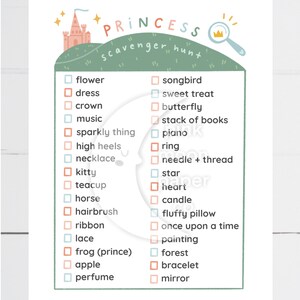 Printable Princess Scavenger Hunt for Kids, Princess Birthday Party ...