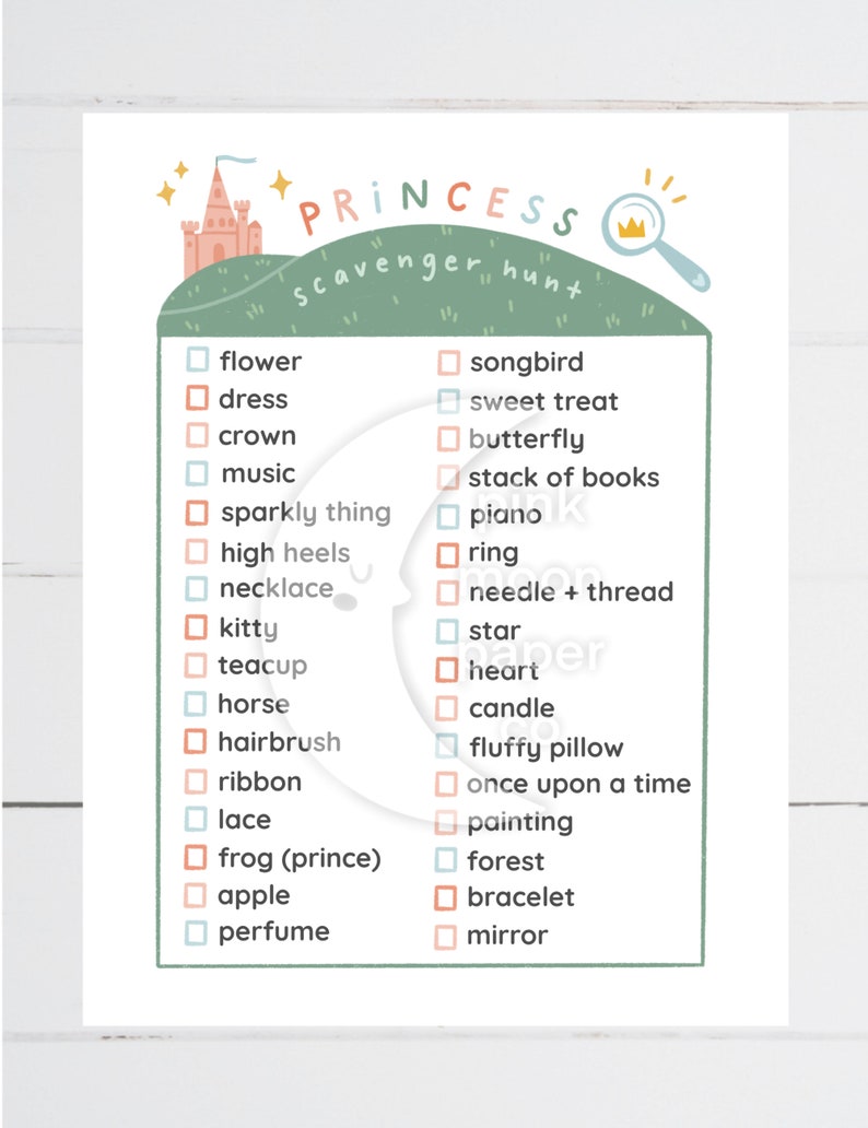 Printable Princess Scavenger Hunt for Kids, Princess Birthday Party ...