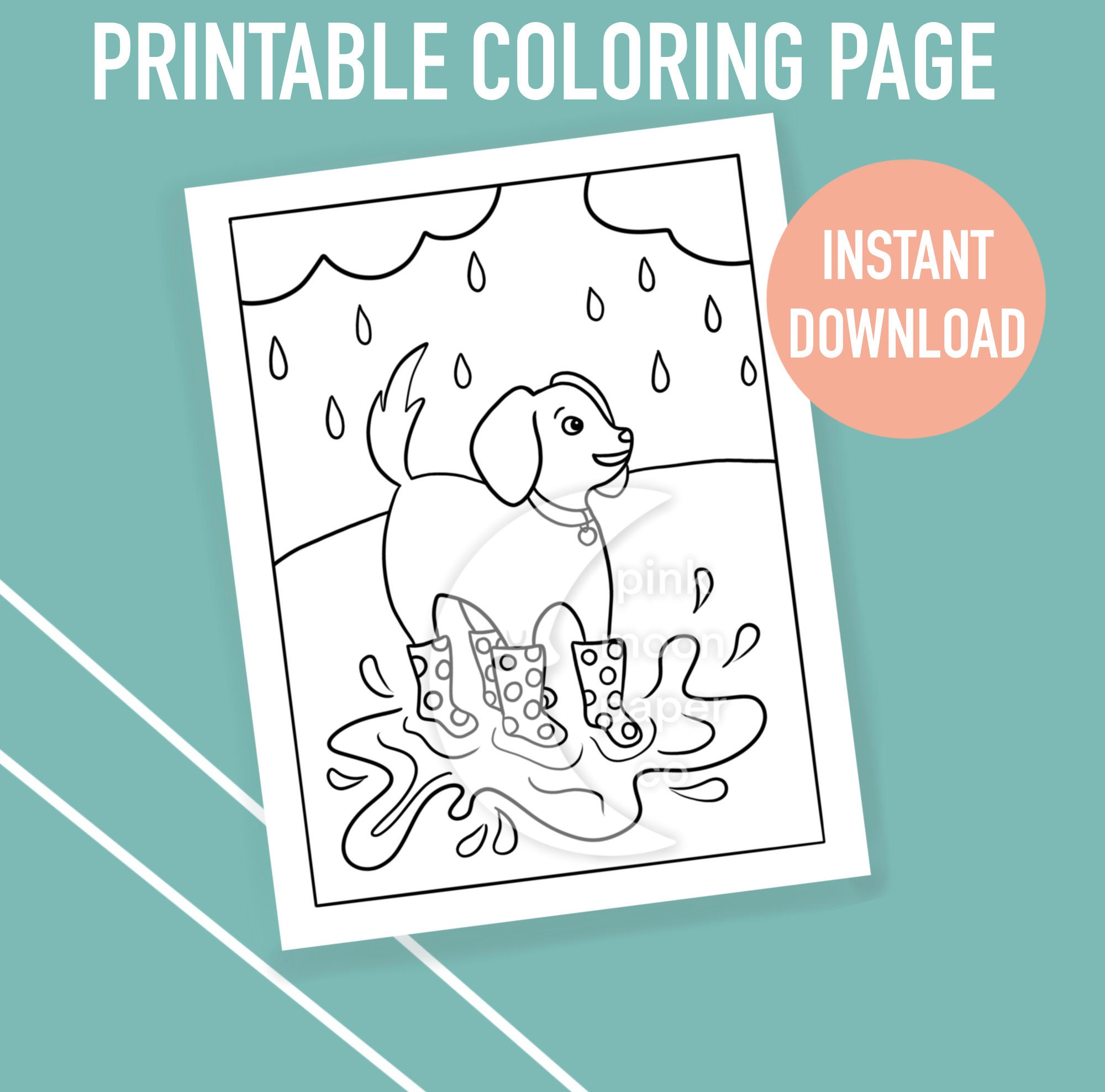 Rainy Day Dog Printable Coloring Page, Kids Coloring Fun, Puppy Party ...