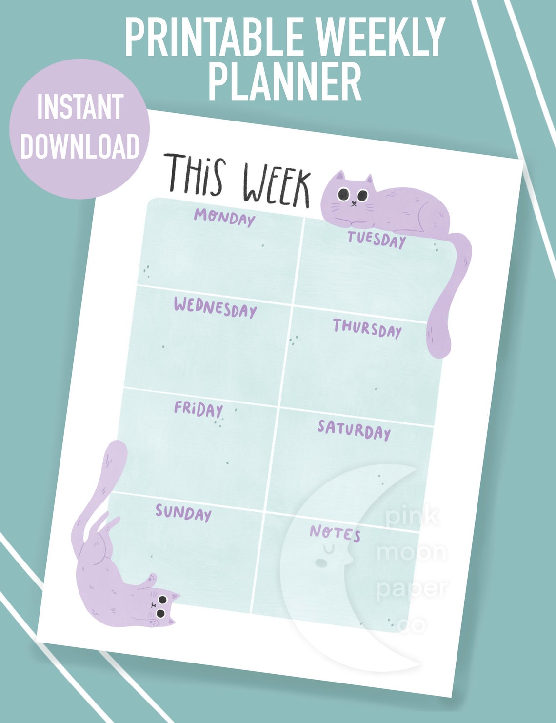 Printable Cat Weekly Planner, Kids Cats Schedule, Kitty Daily Checklist ...