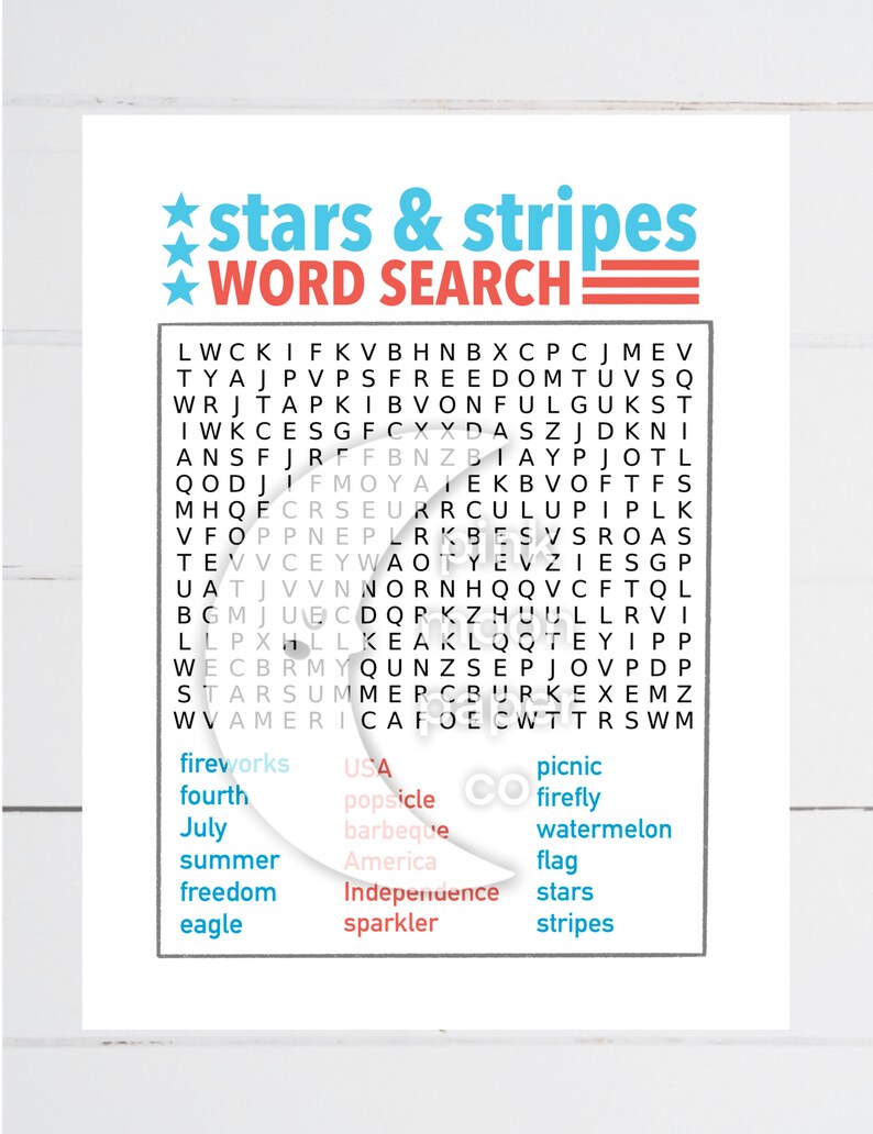 Stars and Stripes Printable Word Search, 4th of July Kids, Independence ...