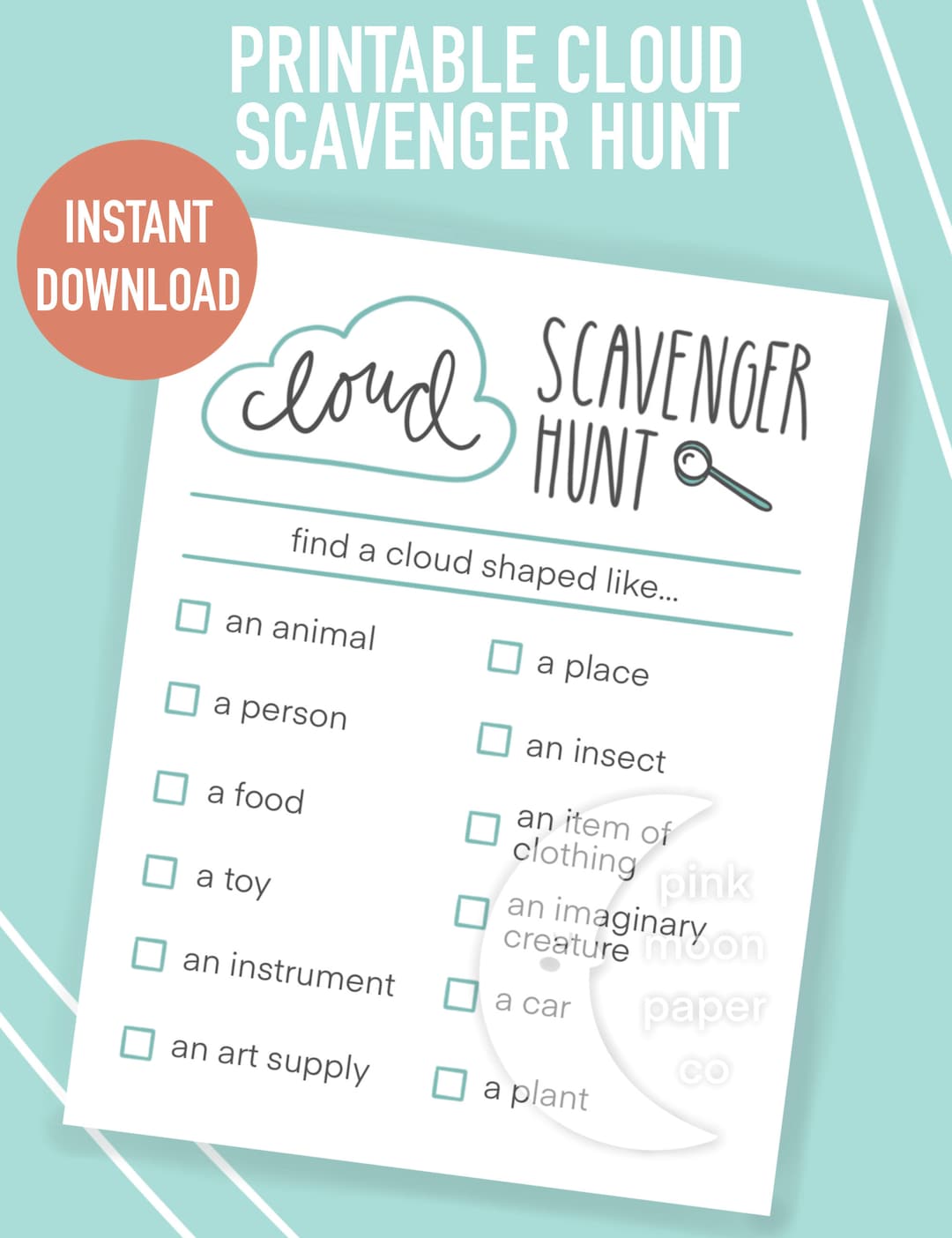 Printable Cloud Watching Scavenger Hunt for Kids, Nature Game, Outdoor ...