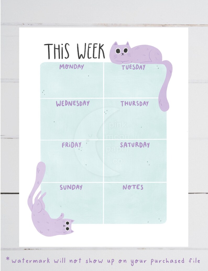 Printable Cat Weekly Planner, Kids Cats Schedule, Kitty Daily Checklist ...
